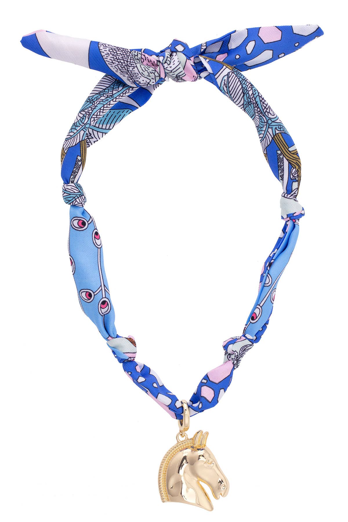 Ash Horse Head Scarf Necklace in Light Blue/Light Pink/White – Zella ...
